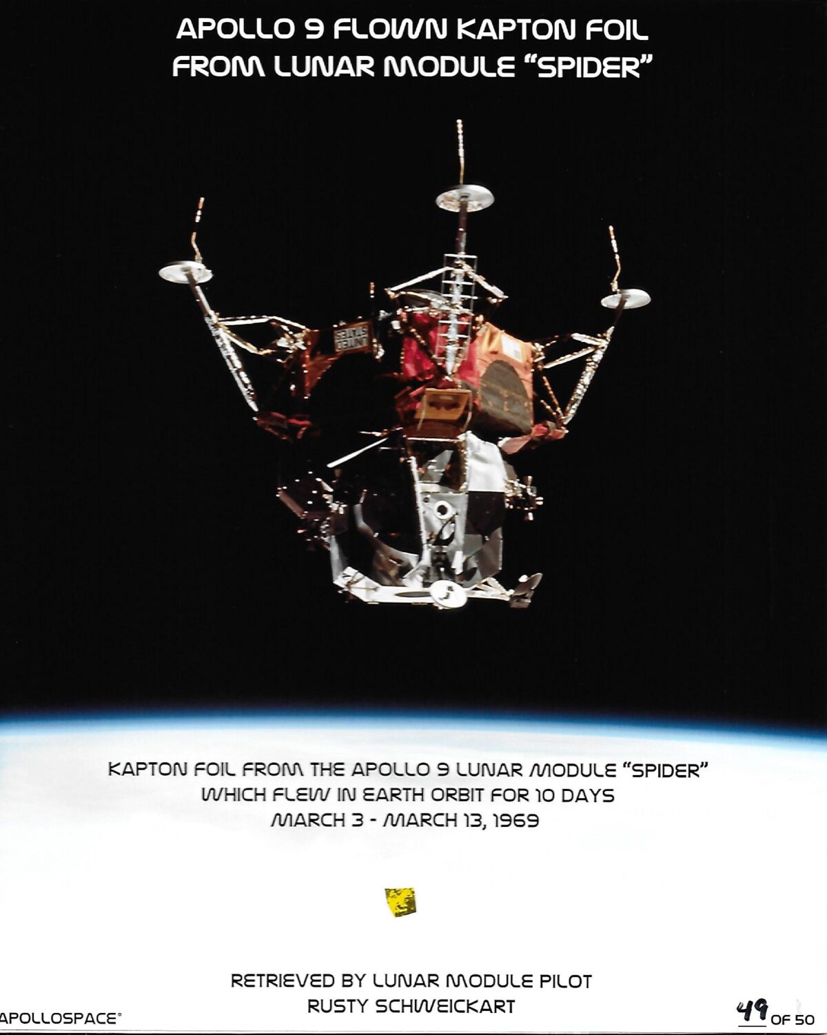 Apollo 9 Flown LM Kapton Foil Photo Presentation #49/50 - Apollospace