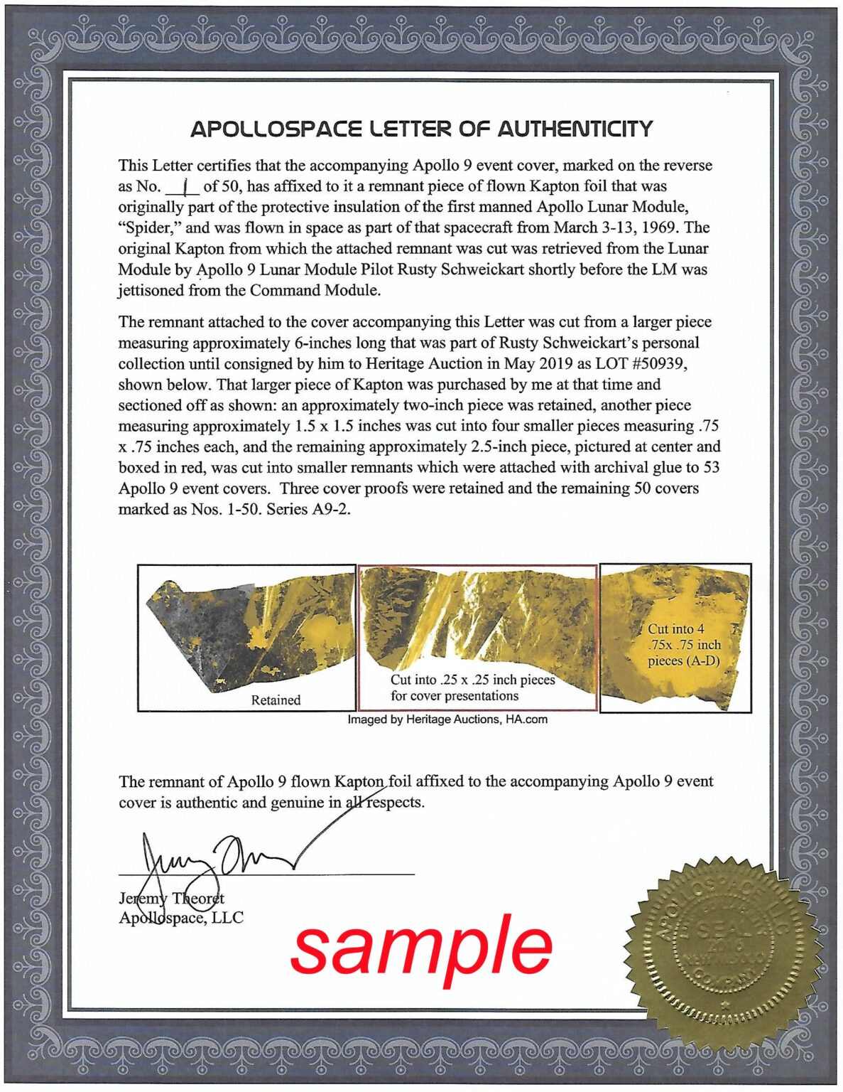 APOLLO 9 FLOWN KAPTON COVERS - Apollospace