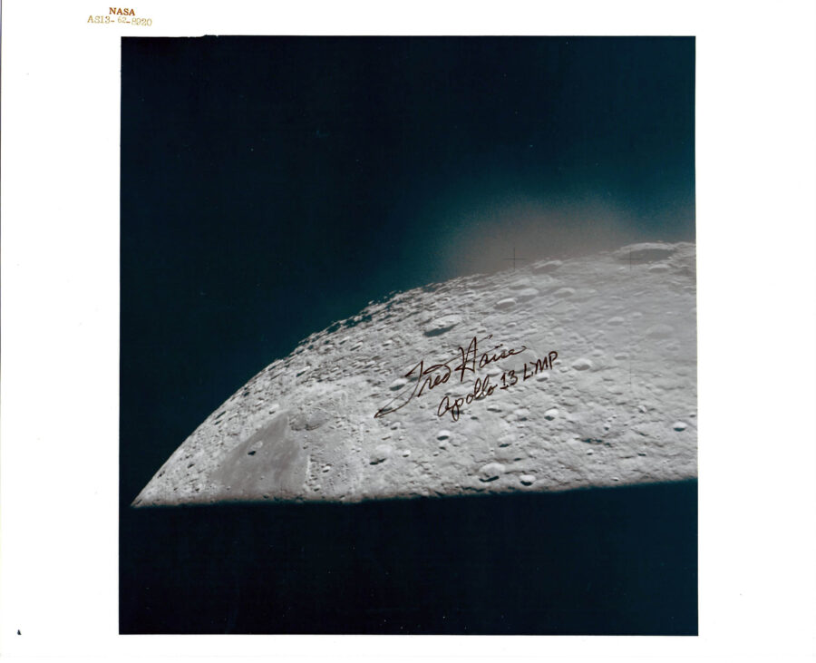 Apollo 13 Fred Haise Signed Color NASA Red # Photograph of the Moon ...