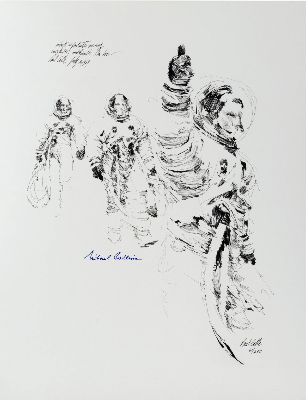 Paul Calle and Michael Collins Signed Apollo 11 Walkout Sketch ...