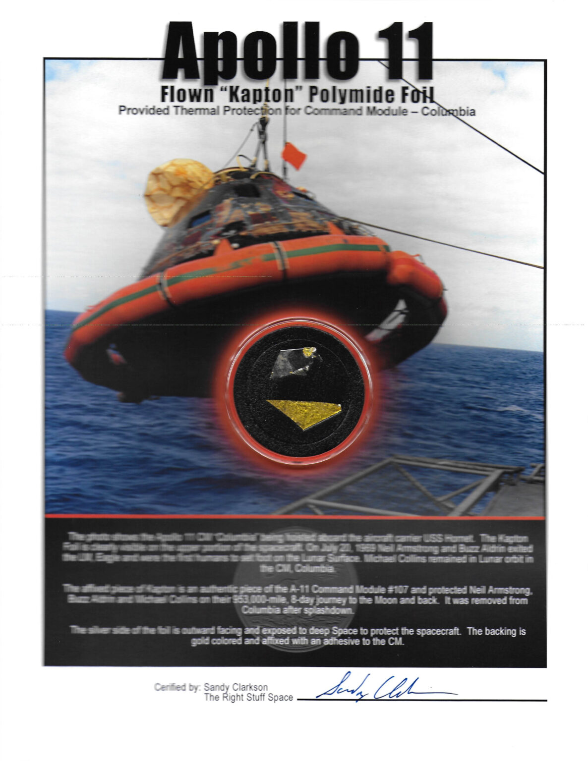 Apollo 11 Flown Kapton Foil Pieces on Right Stuff Presentation ...