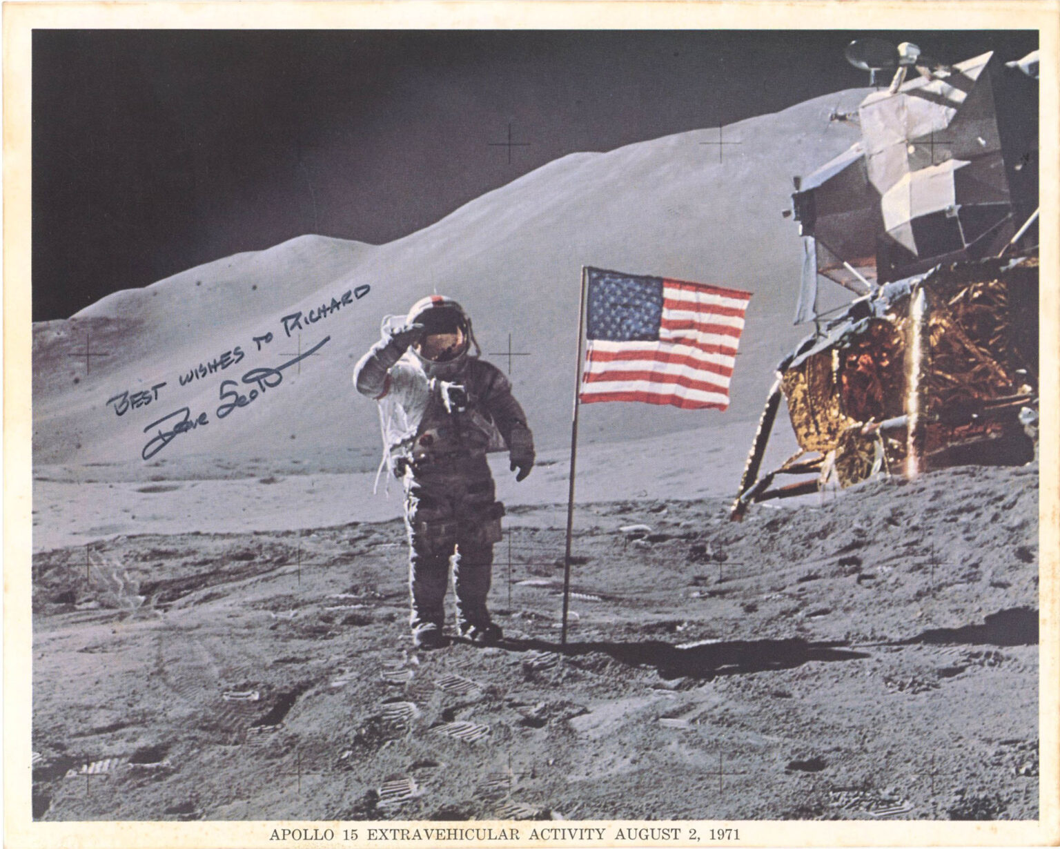 Apollo 15 Astronaut Dave Scott Signed NASA Lithograph Saluting Flag on ...