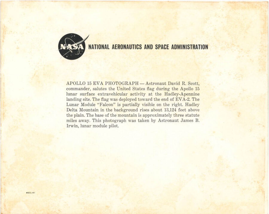 Apollo 15 Astronaut Dave Scott Signed NASA Lithograph Saluting Flag on ...